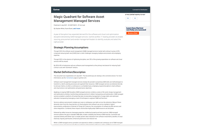Insight Recognised in Gartner 2021 Magic Quadrant for Software Asset ...